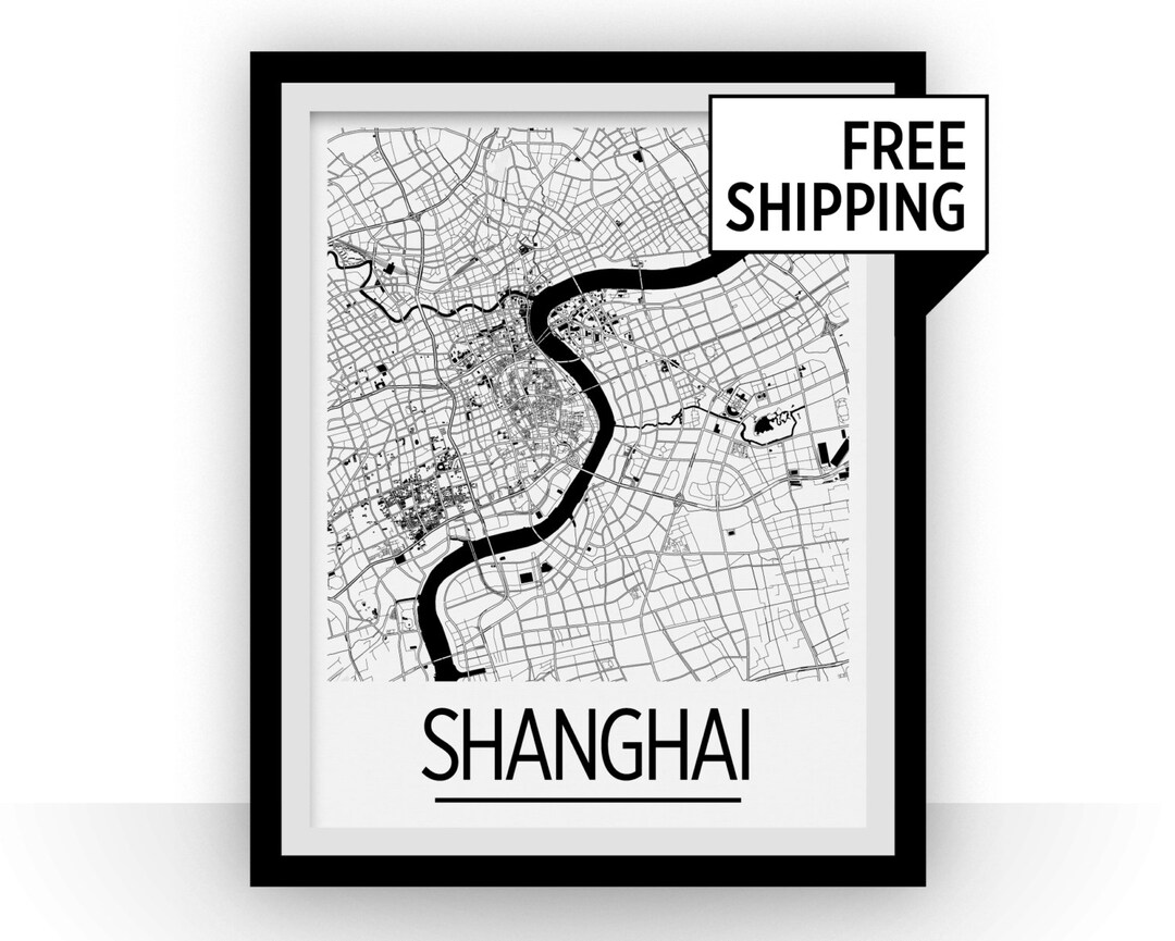Shanghai Map Poster - China Map Print - Art Deco Series - Etsy