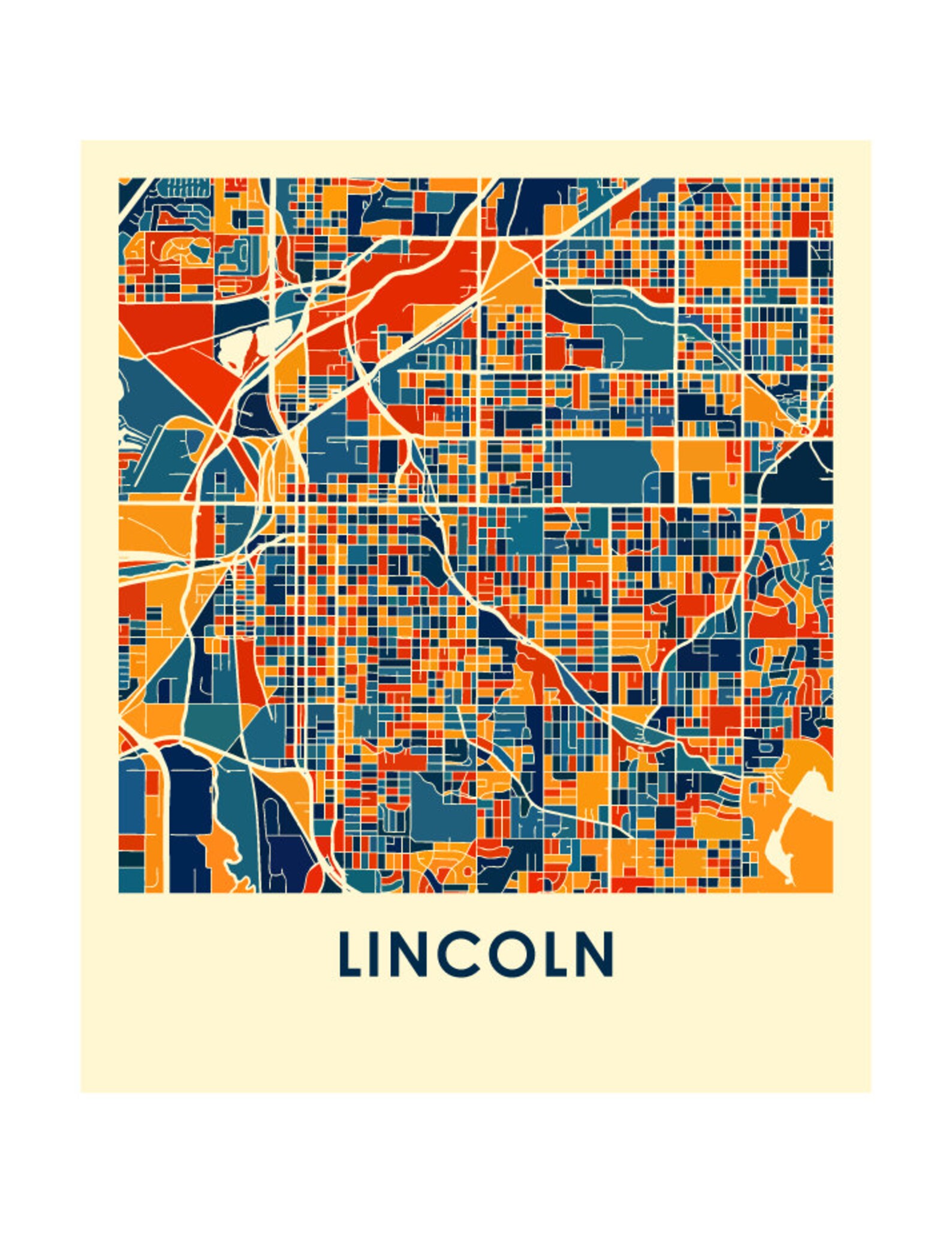 Lincoln Map Print Full Color Map Poster | Etsy