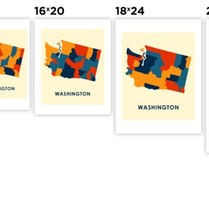 Washington Map Print - Full Color Map Poster - Etsy