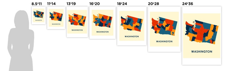 Washington Map Print Full Color Map Poster - Etsy