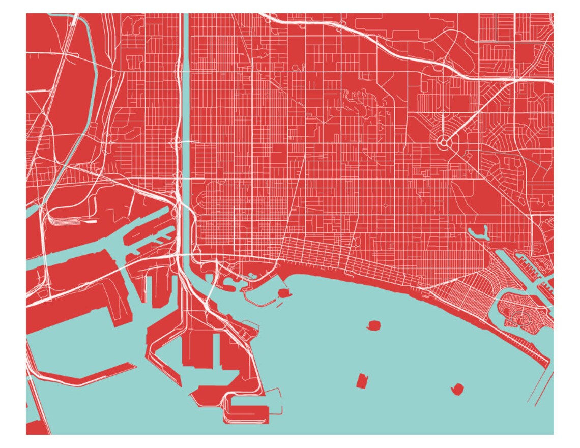 Long Beach Map Print Choose your color | Etsy