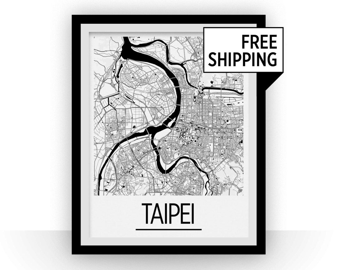 Taipei Map Poster - Taiwan Map Print - Art Deco Series - Etsy