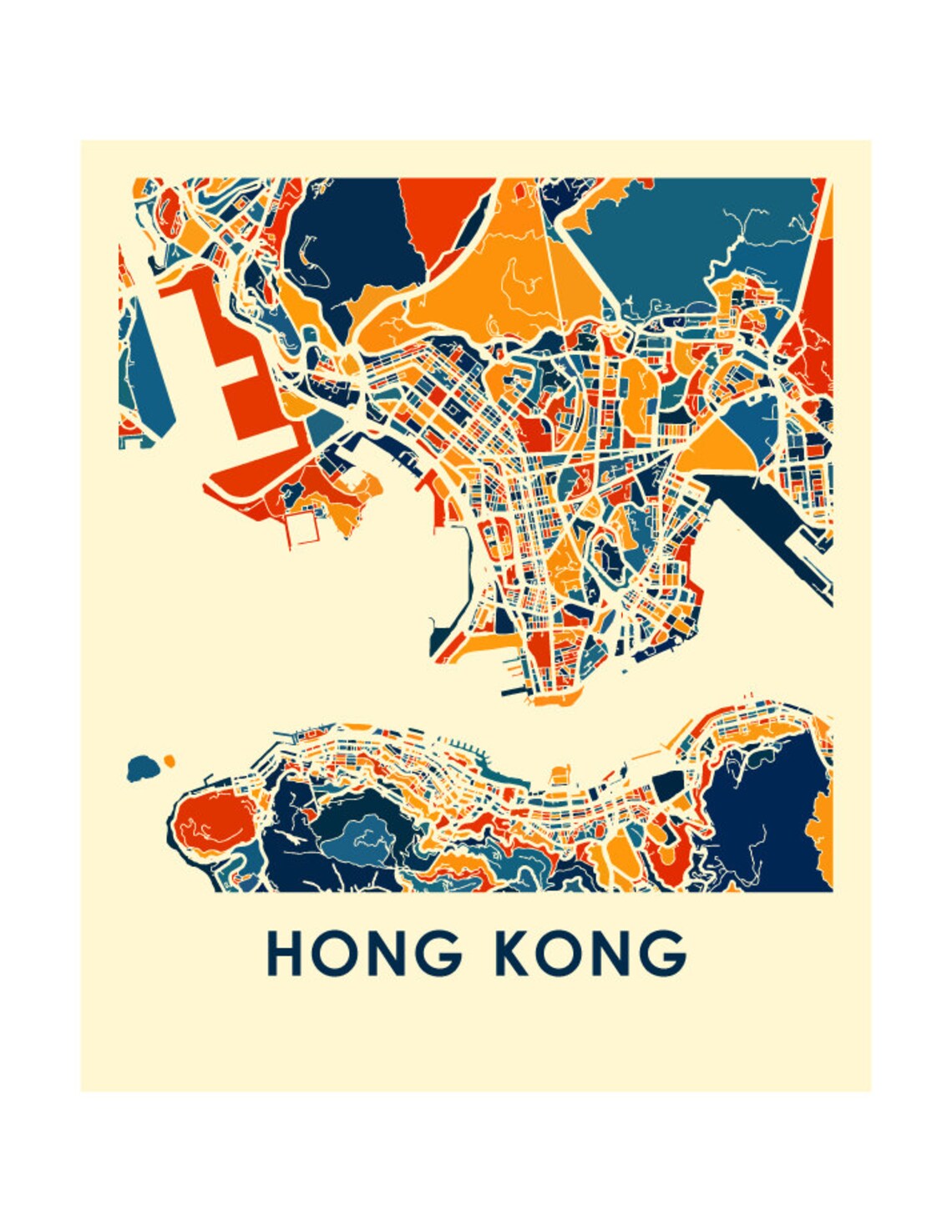 Hong Kong Map Print Full Color Map Poster - Etsy