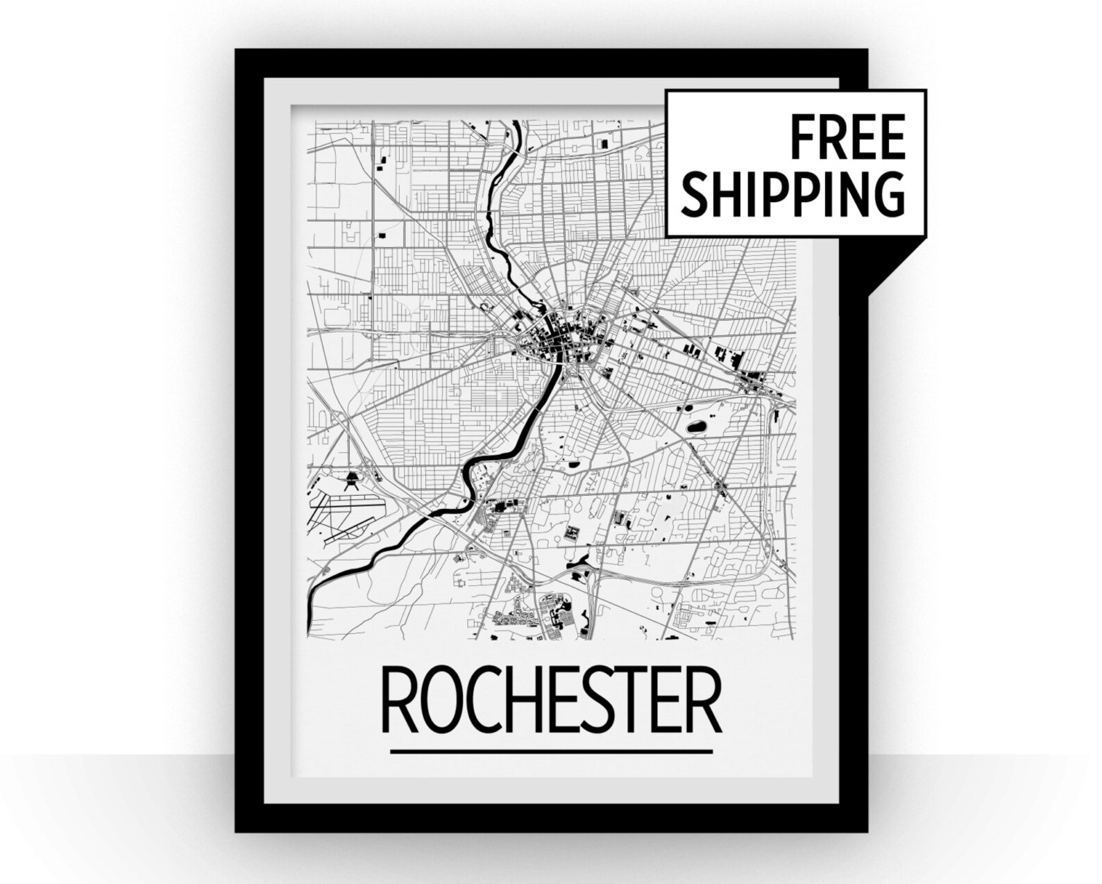 Rochester Map Poster Usa Map Print Art Deco Series - Etsy
