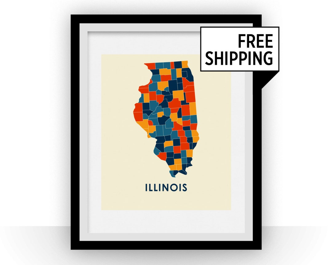 Illinois Map Print - Full Color Map Poster - Etsy