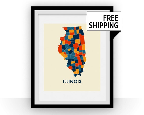 Illinois Map Print Full Color Map Poster | Etsy