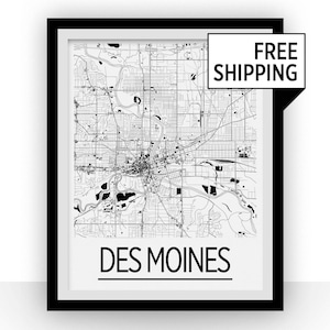 Des Moines Map Poster - Iowa Map Print - Art Deco Series - Etsy