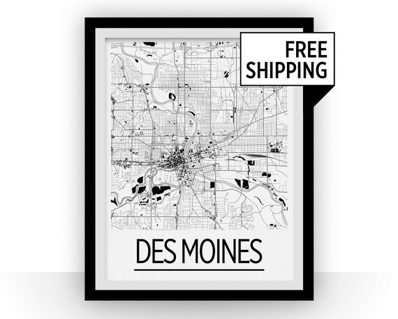 Des Moines Map Poster Iowa Map Print Art Deco Series | Etsy
