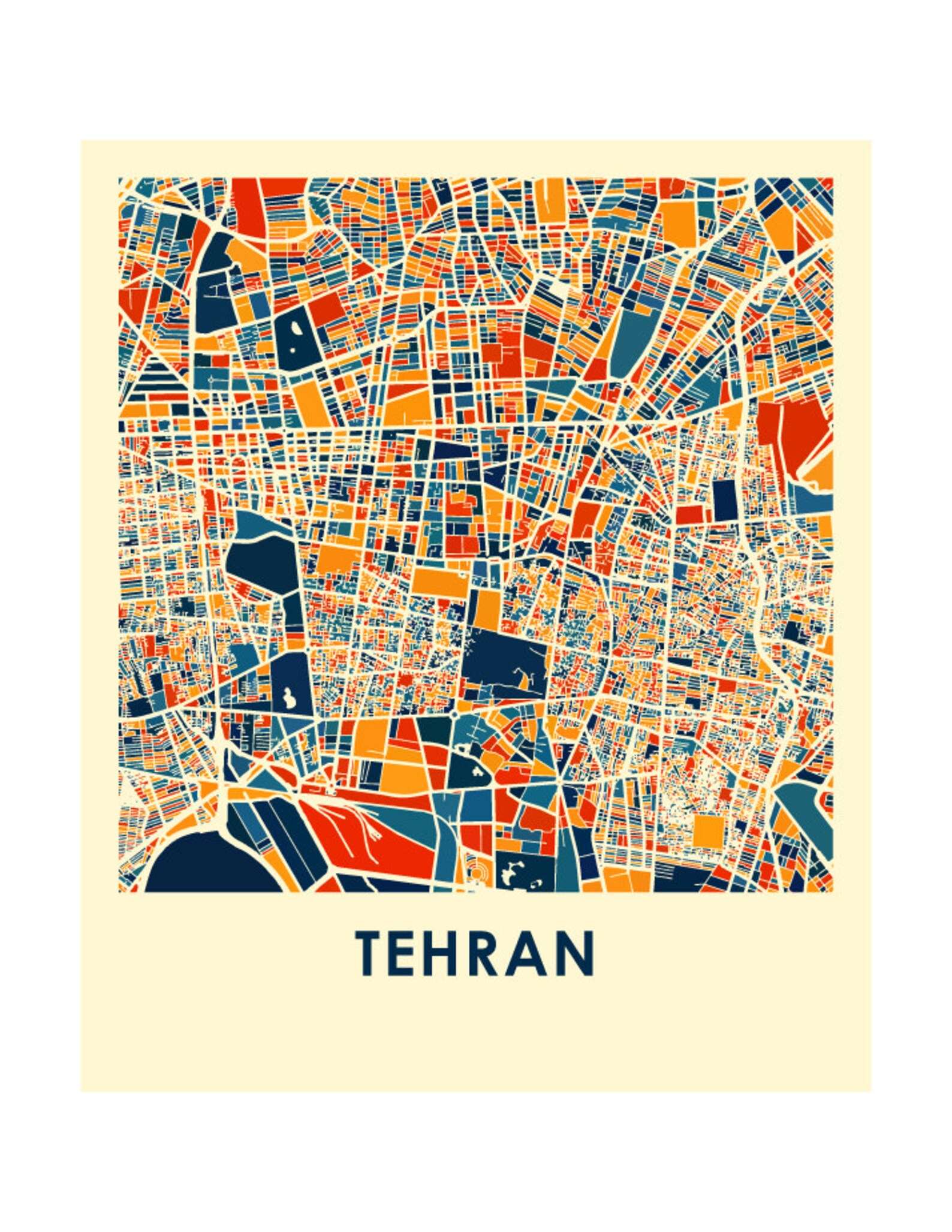 Tehran Map Print Full Color Map Poster | Etsy