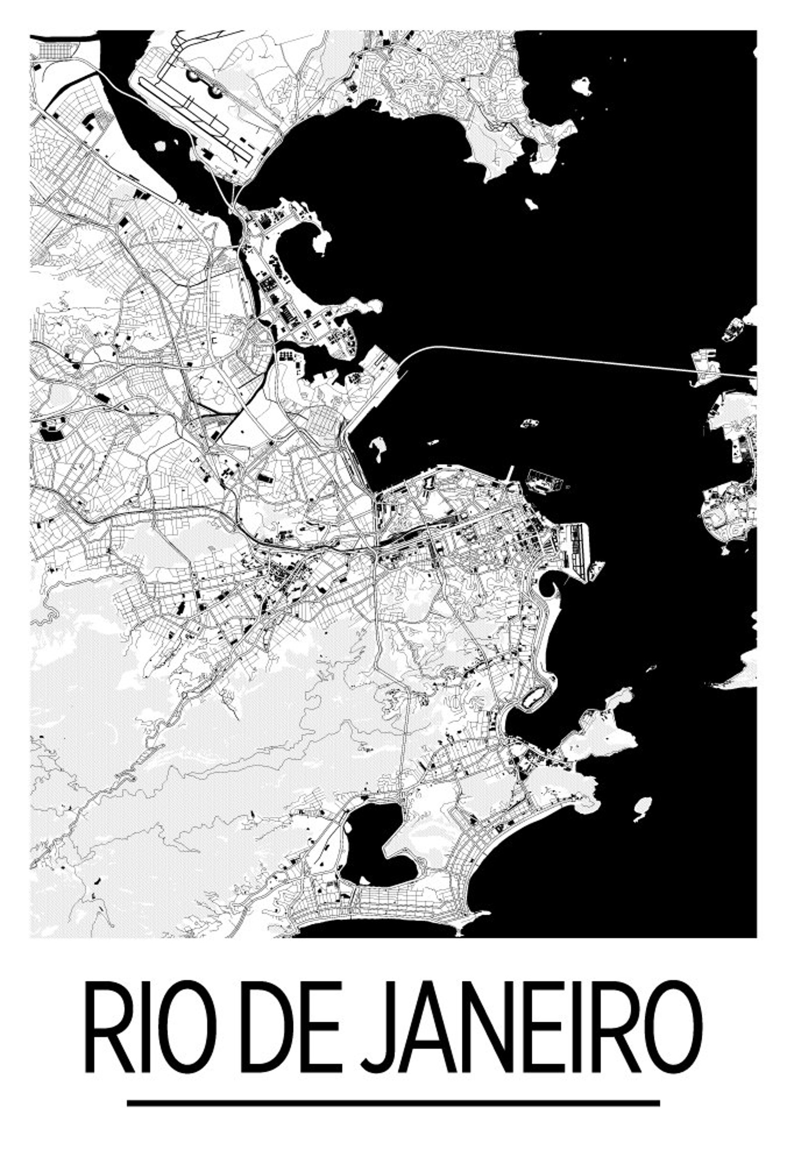 Rio De Janeiro Map Poster Brazil Map Print Art Deco Series | Etsy