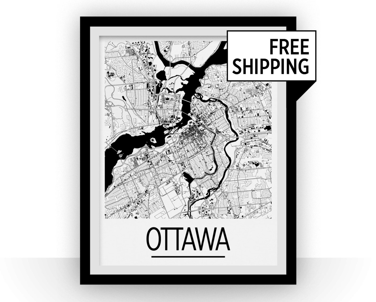 Ottawa Map Poster - Canada Map Print - Art Deco Series - Etsy Canada