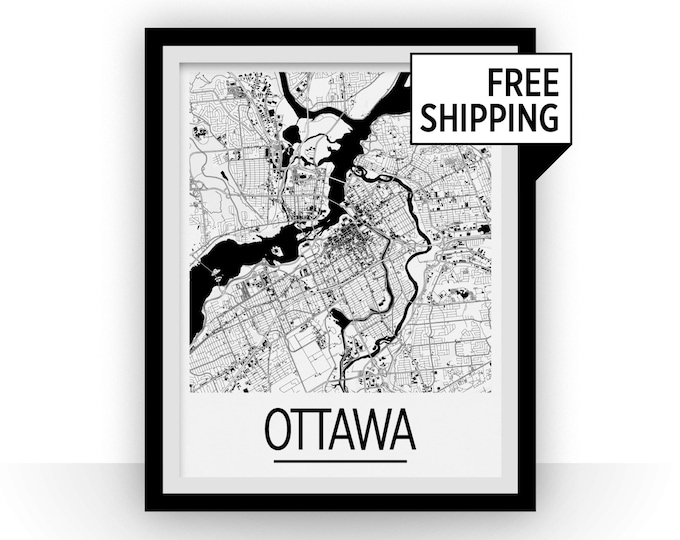 OTTAWA CITY MAP - Fine Art Map Poster - Ottawa Map Print Minimalist ...