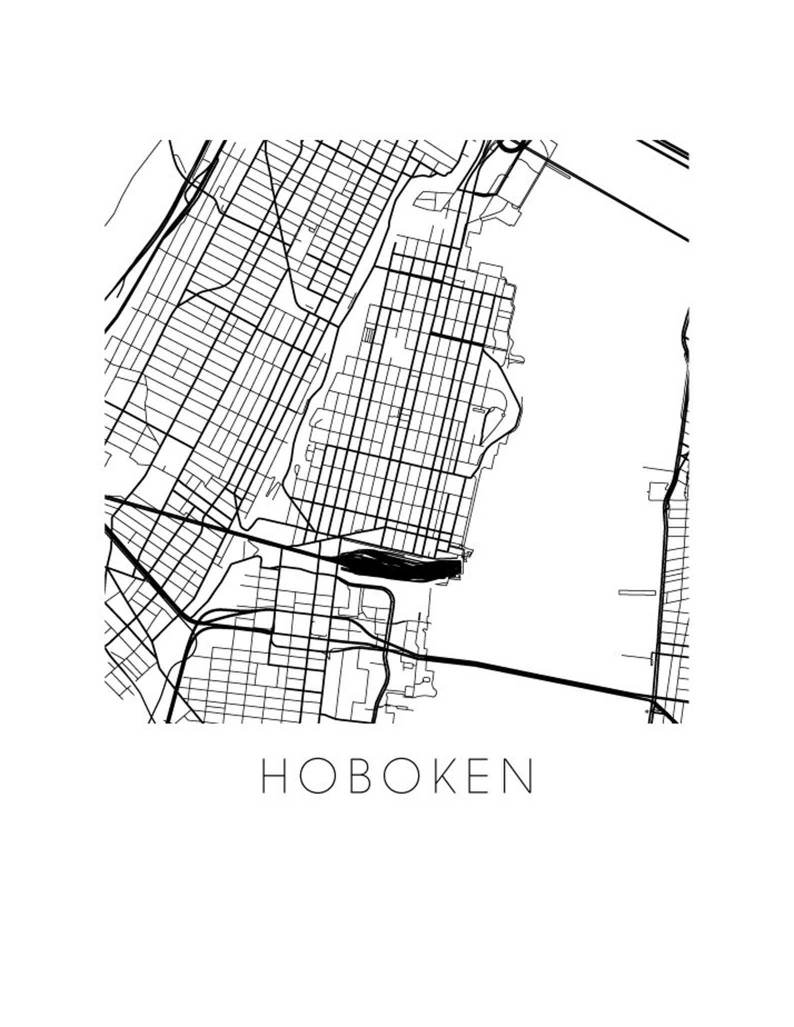 Hoboken Map Black and White Print New Jersey Black and White - Etsy