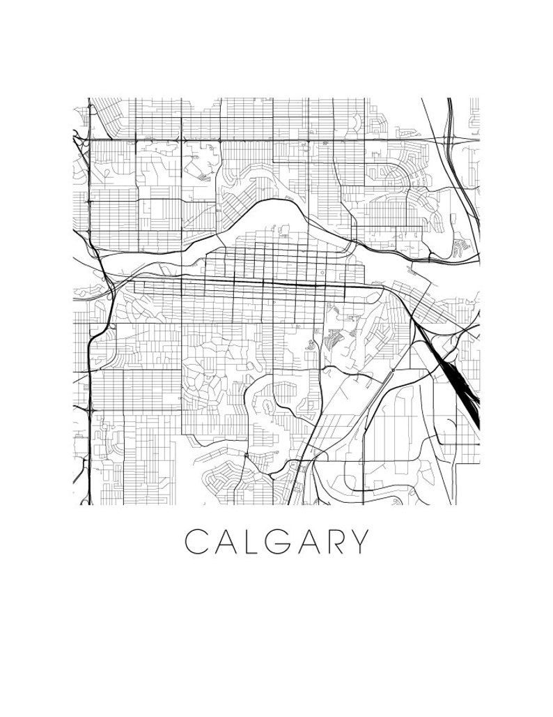 Calgary Map Black and White Print Alberta Black and White - Etsy