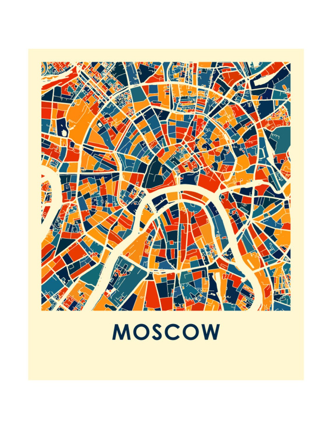 Moscow Map Print Full Color Map Poster - Etsy