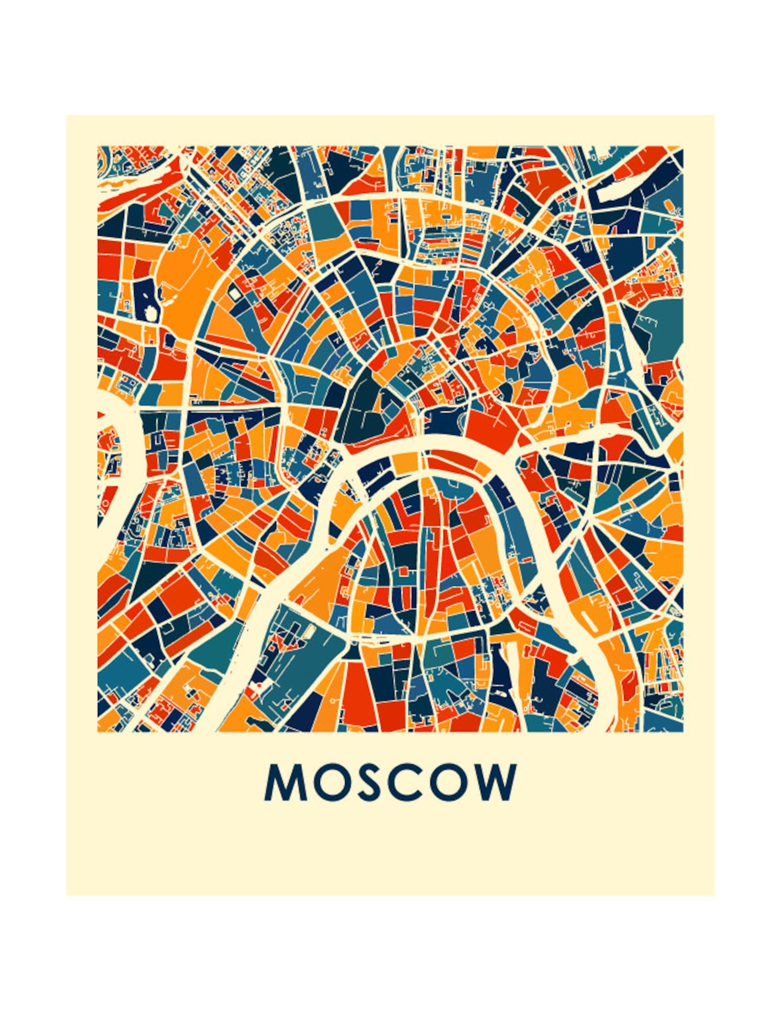Moscow Map Print Full Color Map Poster - Etsy