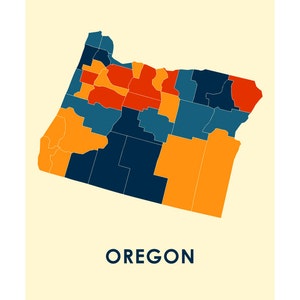Oregon Map Print - Full Color Map Poster - Etsy
