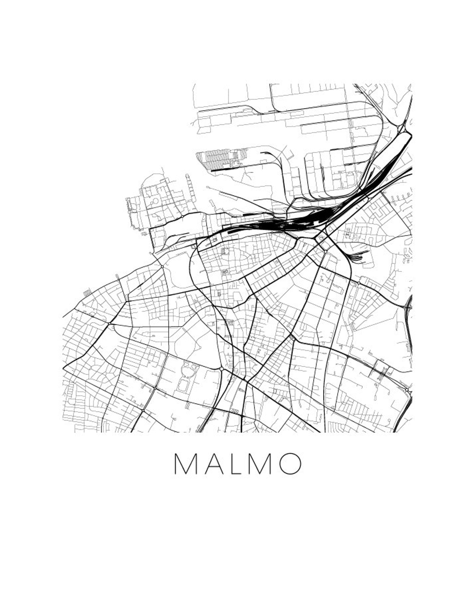 Malmo Map Black and White Print Sweden Black and White Map - Etsy