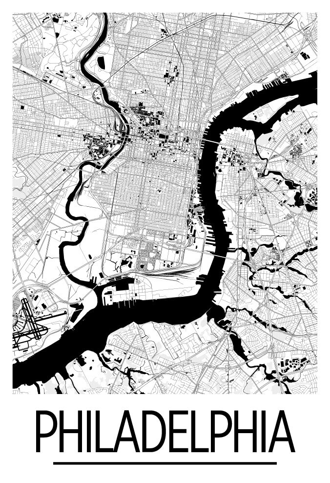 Philadelphia Map Poster - Usa Map Print - Art Deco Series - Etsy