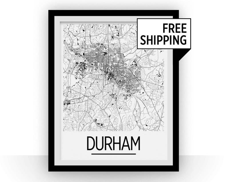 Durham Map Poster North Carolina Map Print Art Deco Series - Etsy