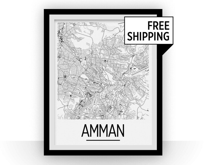 Amman Map Poster - Jordan Map Print - Art Deco Series - Etsy