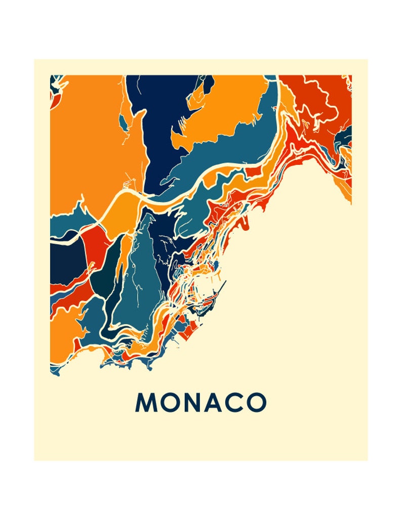 Monaco Map Print Full Color Map Poster | Etsy