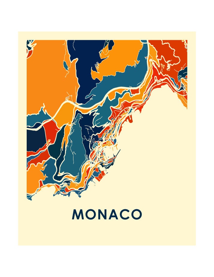 Monaco Map Print Full Color Map Poster | Etsy