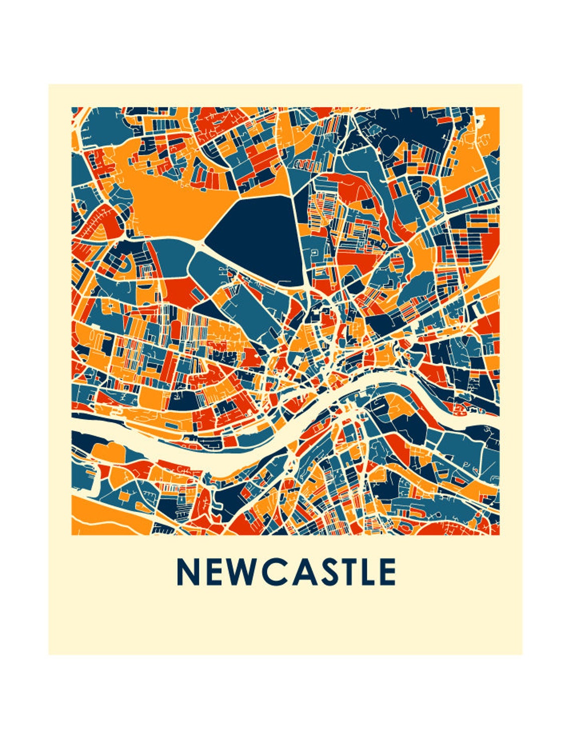 Newcastle Map Print Full Color Map Poster - Etsy