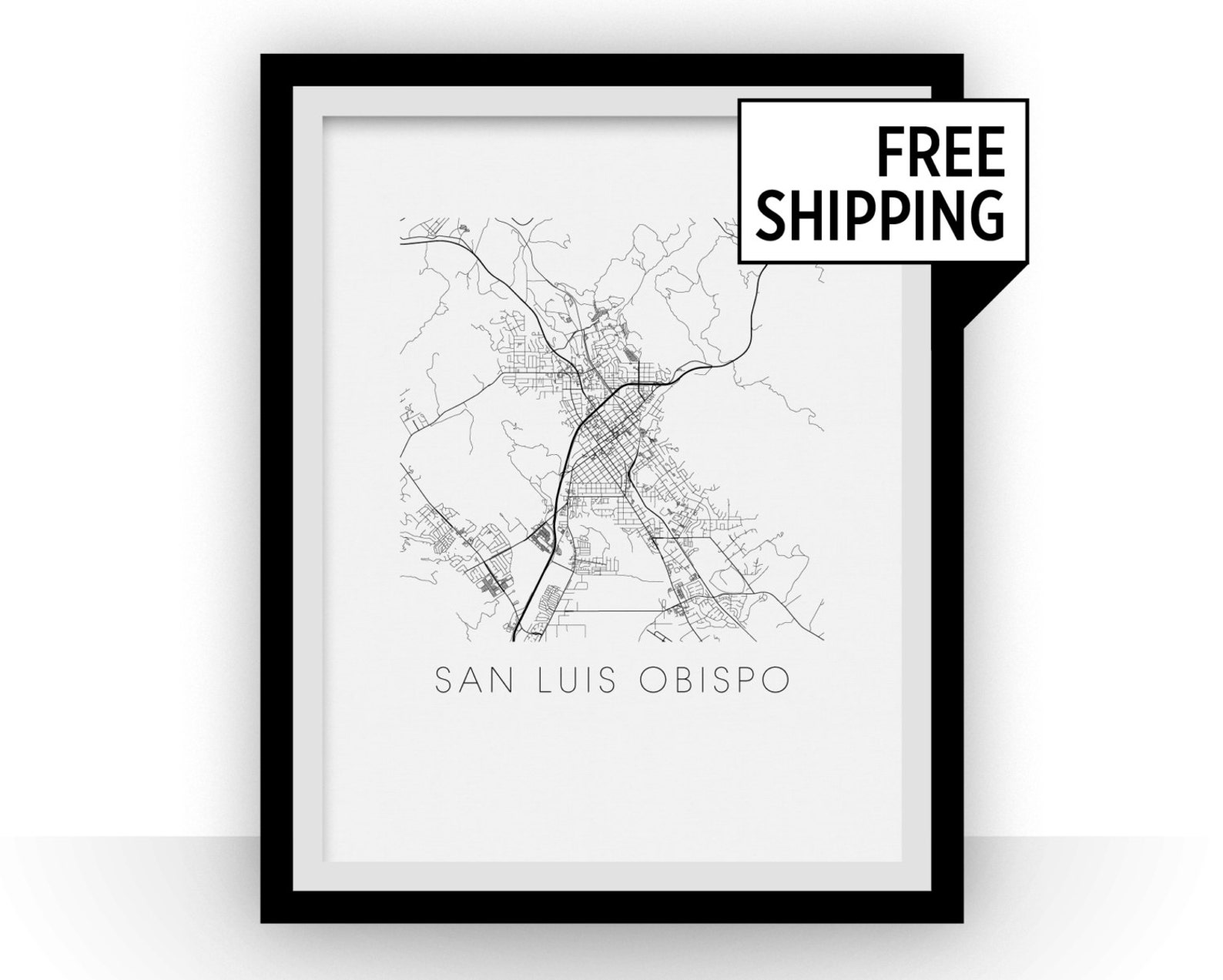 San Luis Obispo Map Black and White Print California Black - Etsy