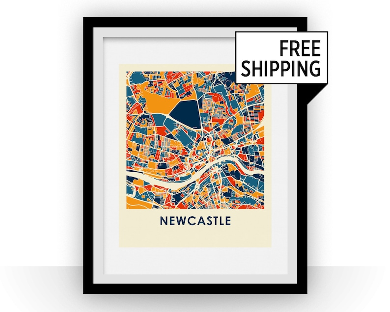 Newcastle Map Print Full Color Map Poster - Etsy