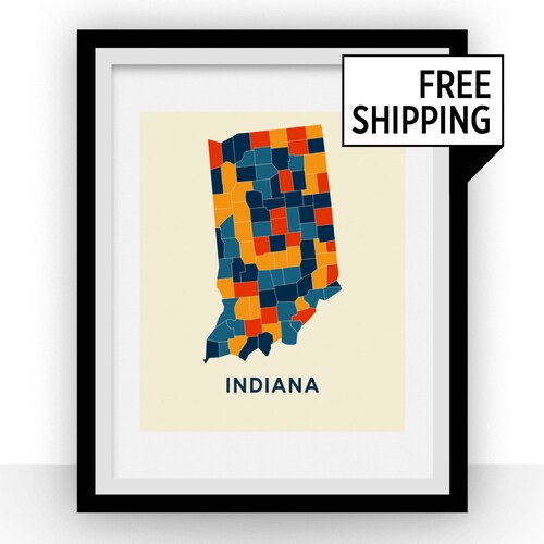 Indiana State Map Blueprint Vintage Print Poster - Etsy
