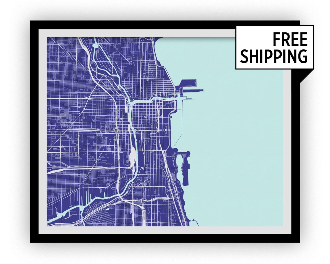 Chicago Map Print Choose Your Color - Etsy