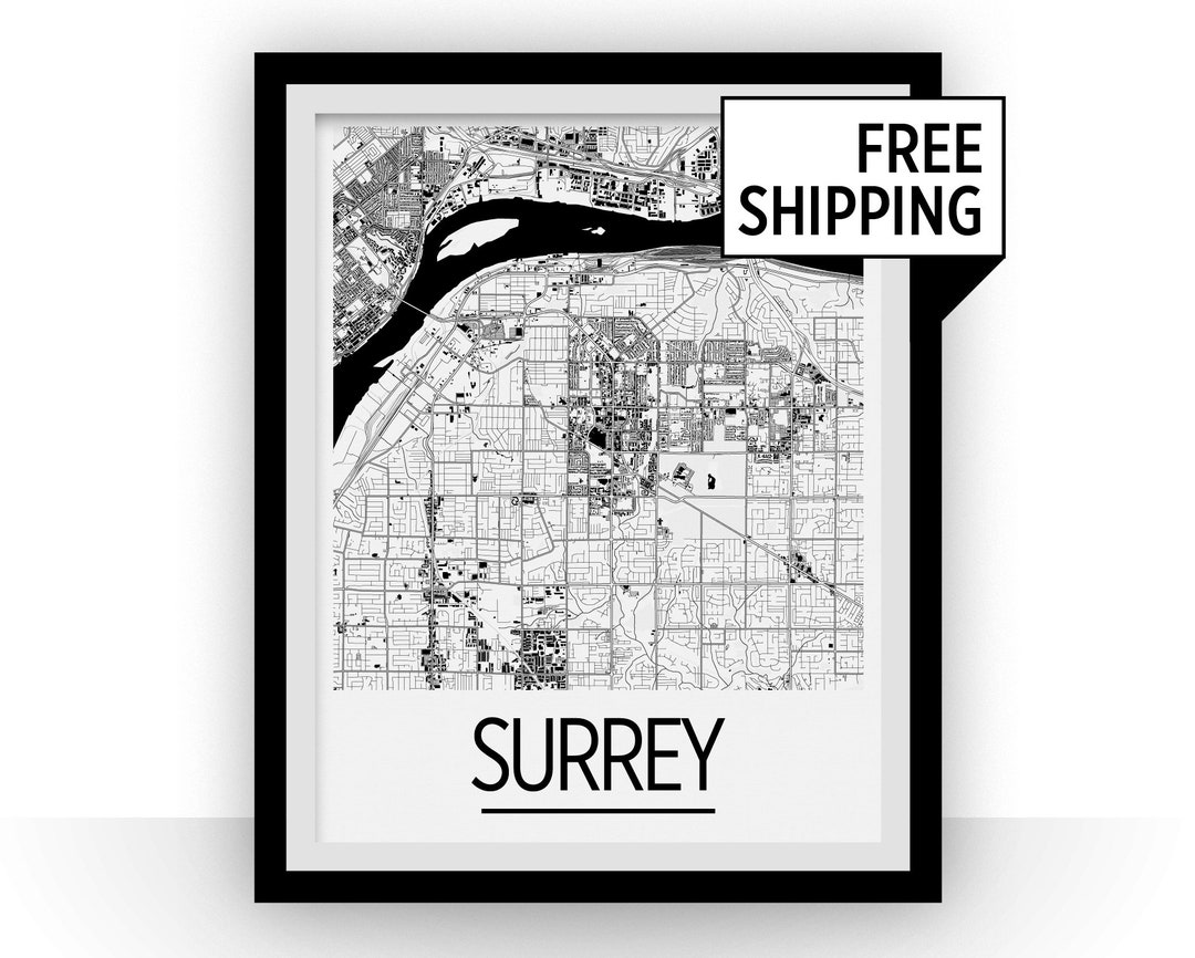 Surrey British Columbia Map Poster - British Columbia Map Print - Art ...