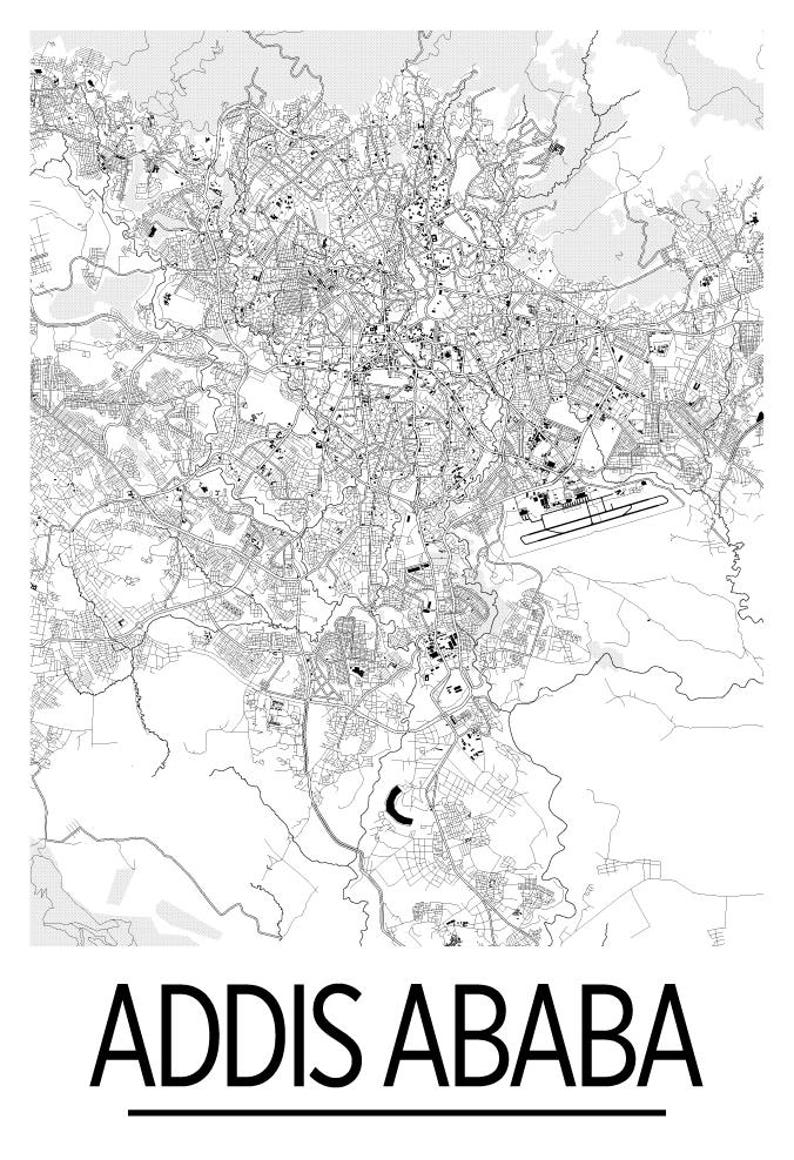 Addis Ababa Map Poster Ethiopia Map Print Art Deco Series - Etsy