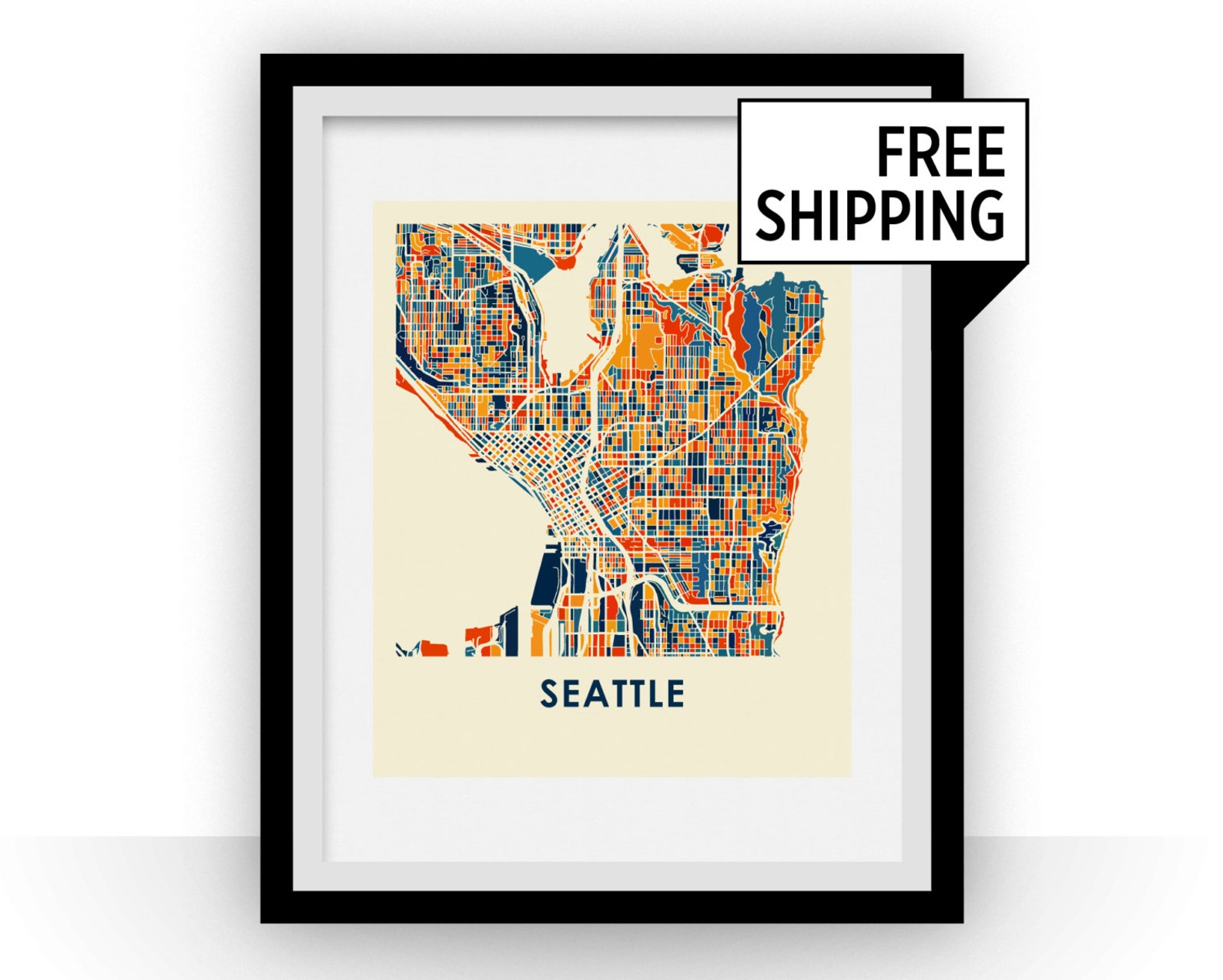 Seattle Map Print - Full Color Map Poster - Etsy