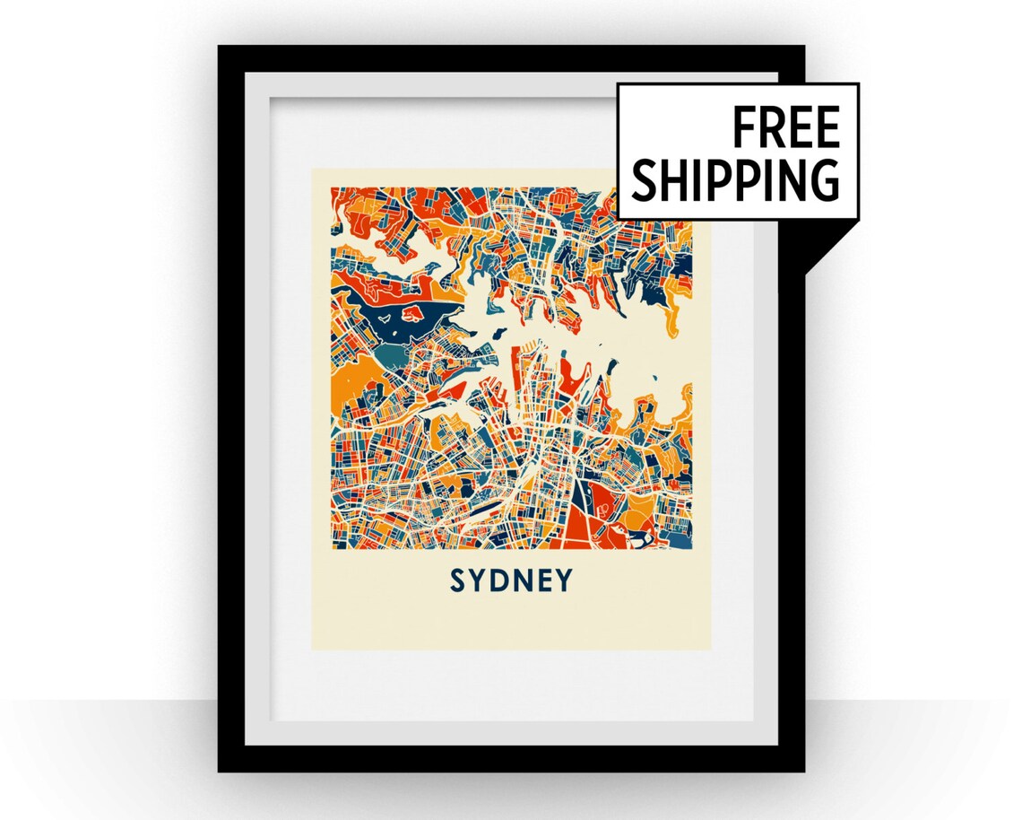 Sydney Map Print Full Color Map Poster - Etsy