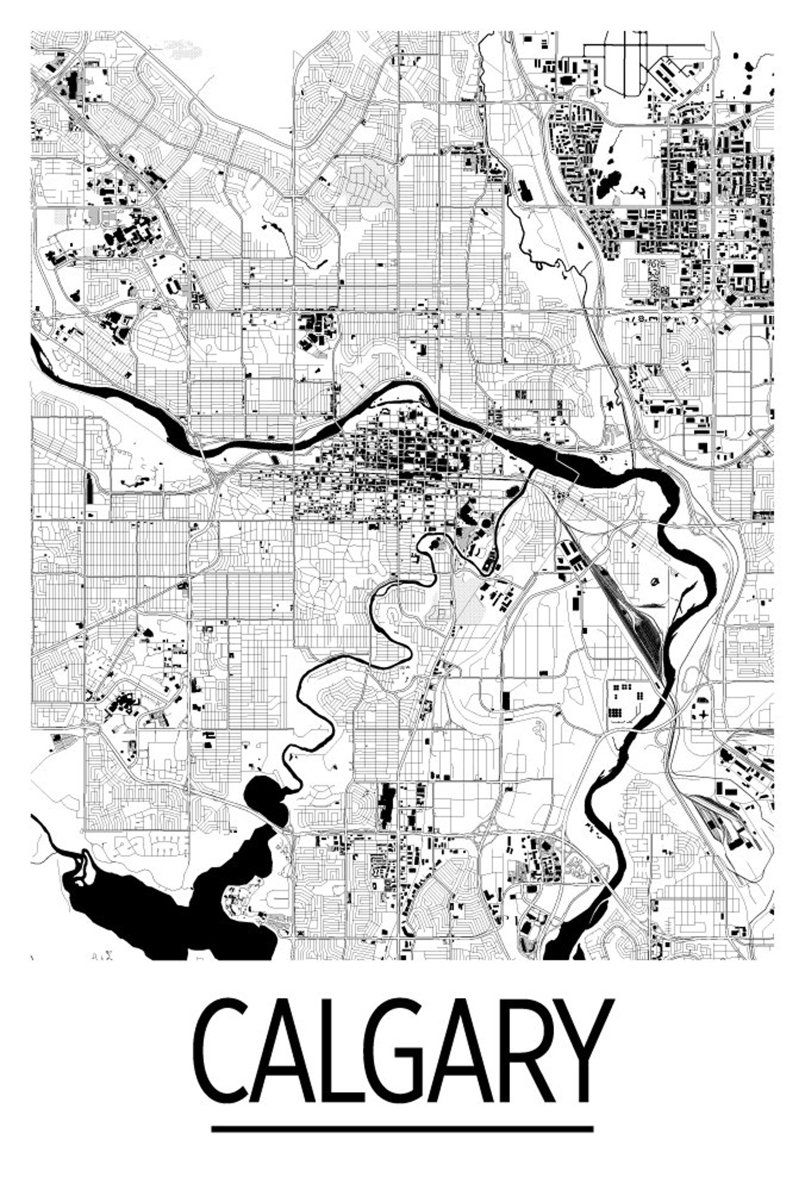 Calgary Map Poster Alberta Map Print Art Deco Series | Etsy