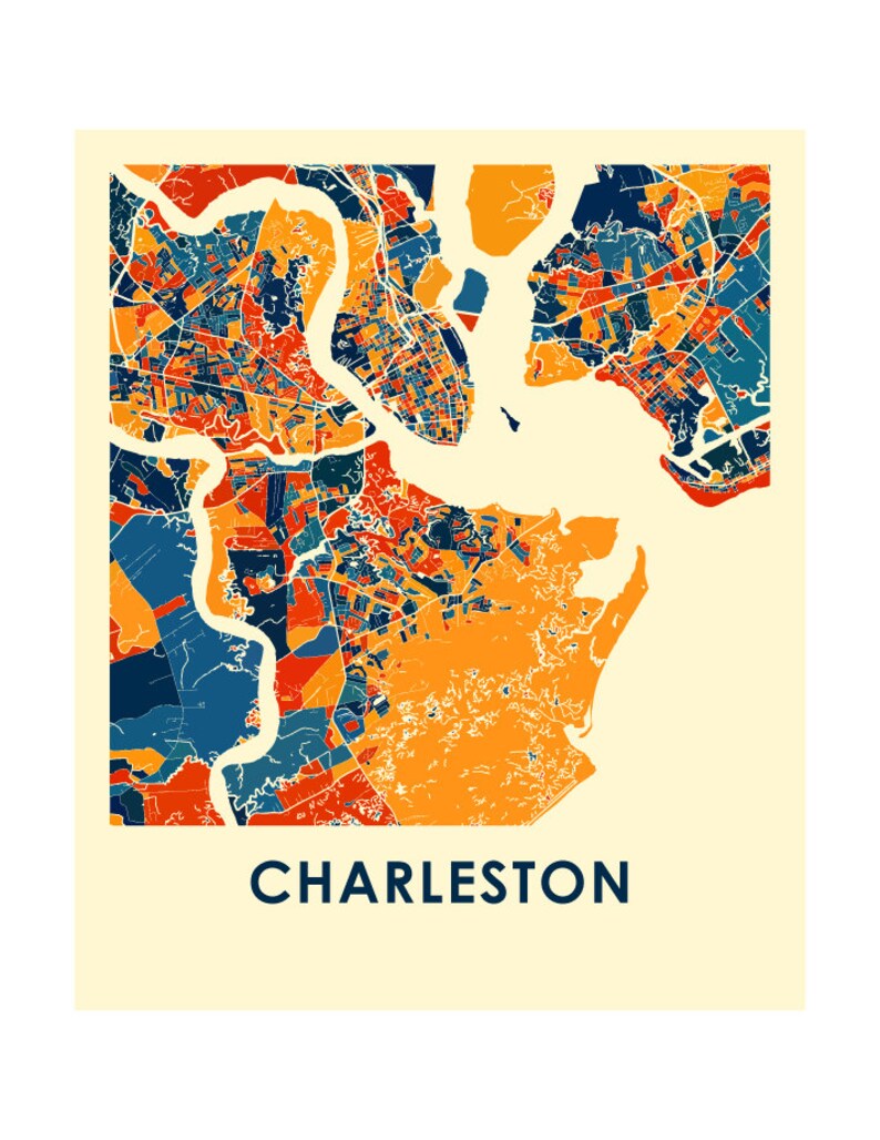 Charleston Map Print - Full Color Map Poster - Etsy