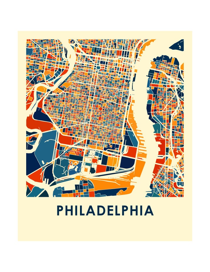 Philadelphia Map Print Full Color Map Poster - Etsy