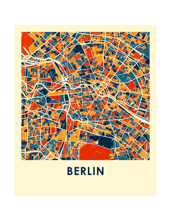 Berlin Map Print Full Color Map Poster - Etsy