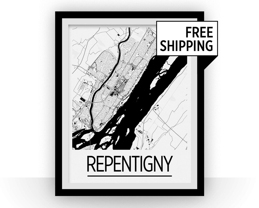 Repentigny Quebec Map Poster - Quebec Map Print - Art Deco Series - Etsy