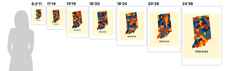 Indiana Map Print Full Color Map Poster | Etsy
