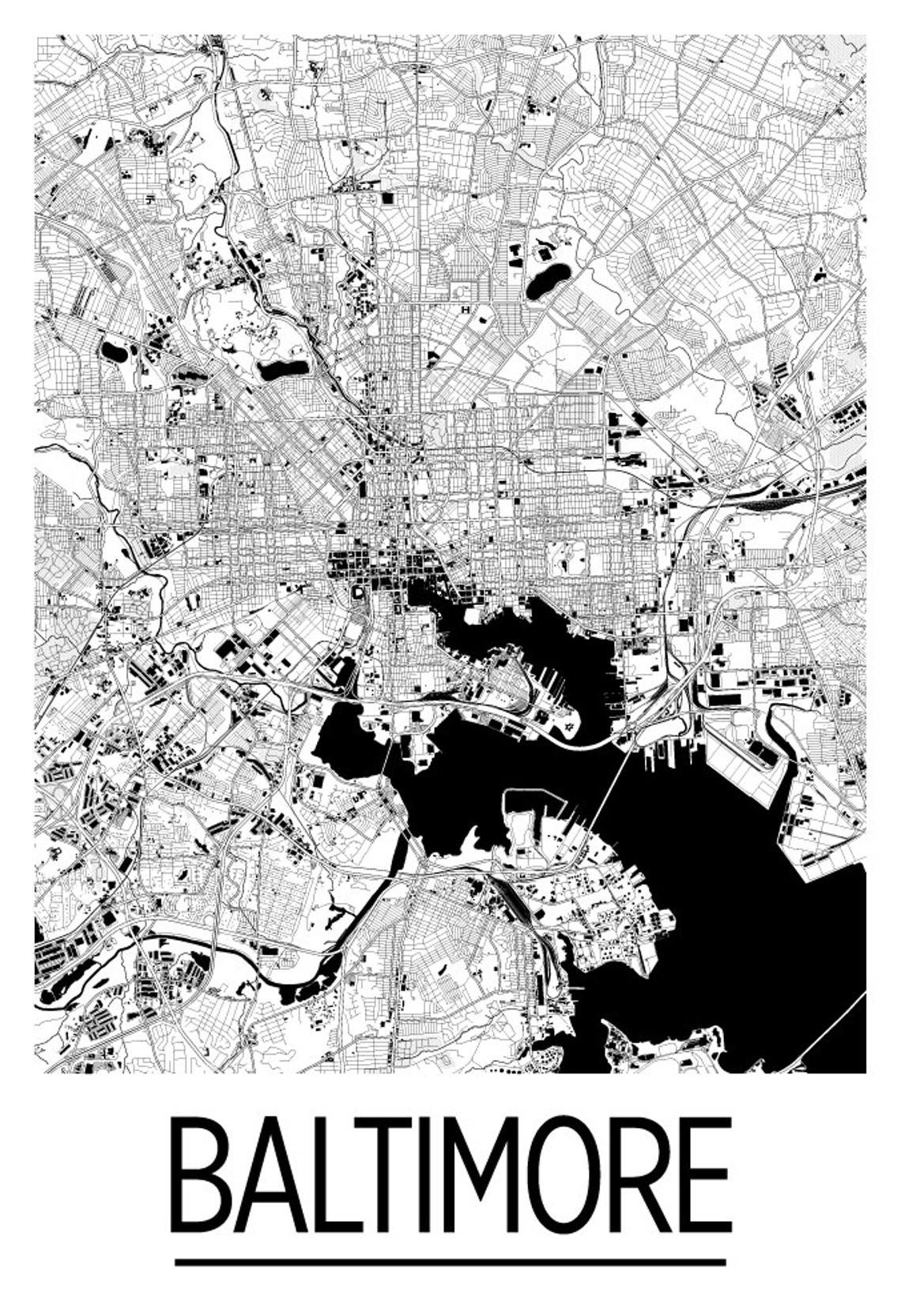 Baltimore Map Poster Usa Map Print Art Deco Series - Etsy