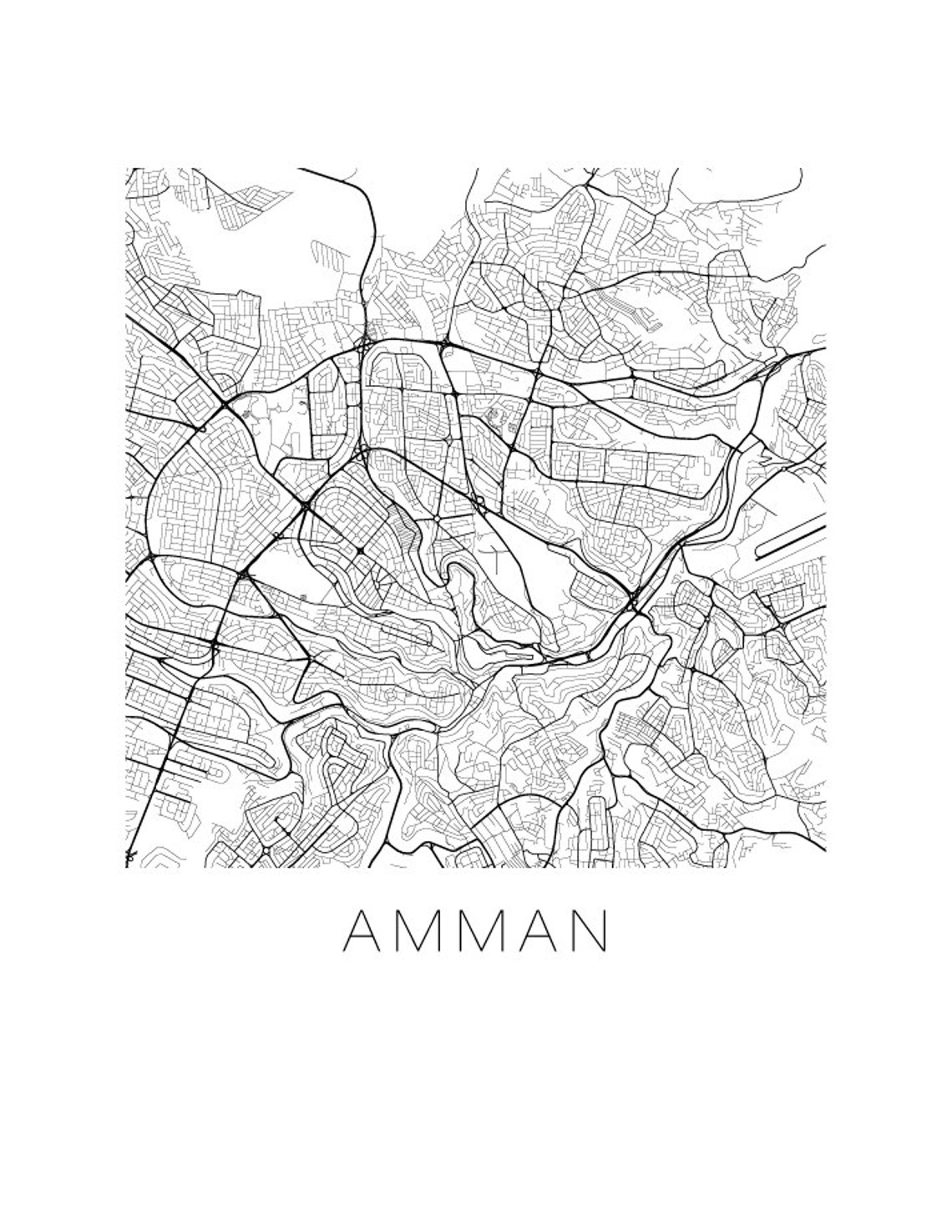 Amman Map Black and White Print Jordan Black and White Map - Etsy