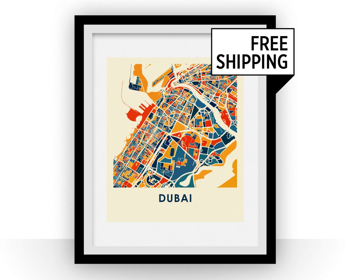 Dubai Map Print - Full Color Map Poster - Etsy