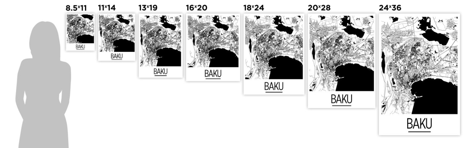 Baku Map Poster Azerbaijan Map Print Art Deco Series | Etsy