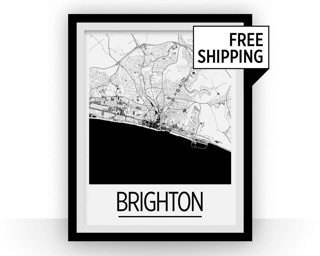Brighton Map Poster - England Map Print - Art Deco Series - Etsy