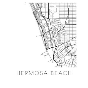 Hermosa Beach Map Black and White Print - California Black and White ...