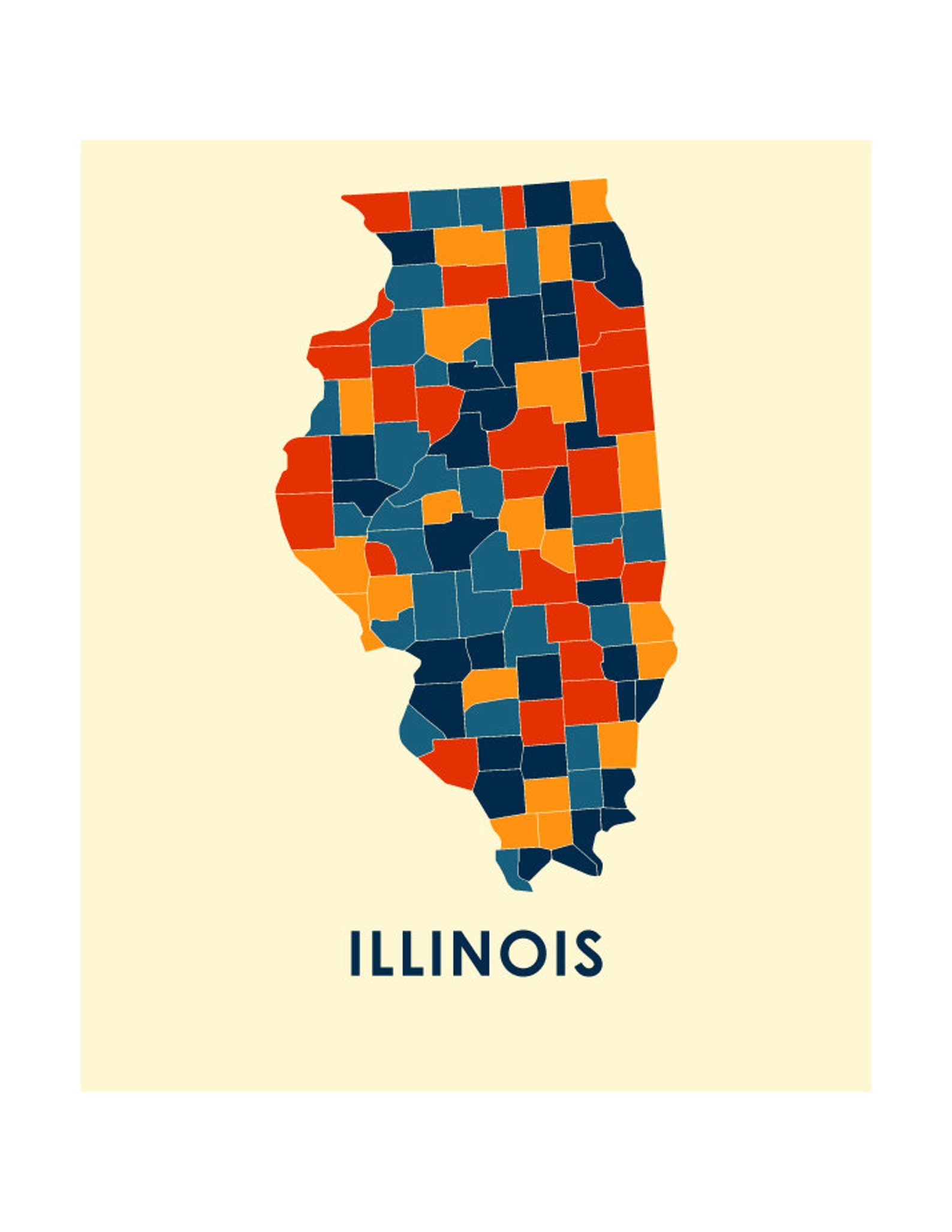 Illinois Map Print Full Color Map Poster | Etsy