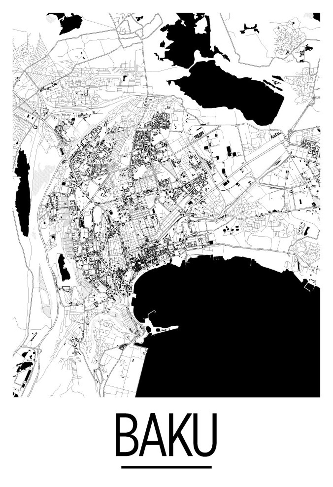 Baku Map Poster Azerbaijan Map Print Art Deco Series - Etsy